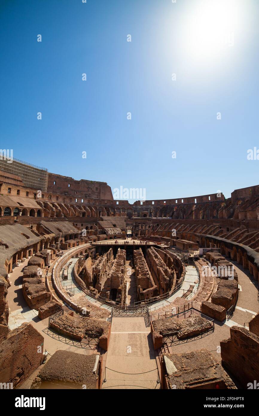 Colosseum interior in city of Rome, Italy, Flavian Amphitheatre, sun ...