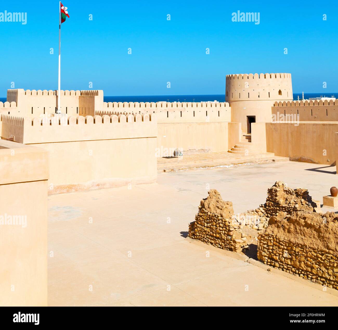 In oman muscat the old defensive fort battlesment sky and star brick ...