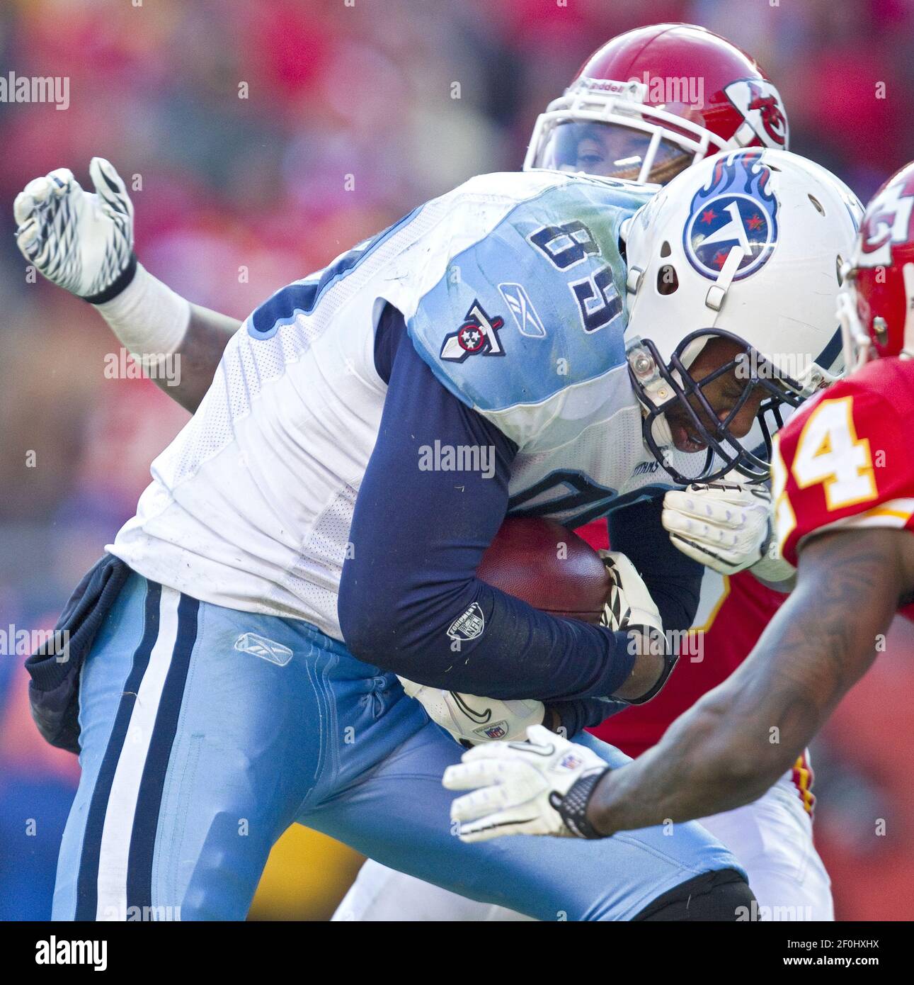 Tennessee Titans tight end Jared Cook (89) plows his way into the end ...