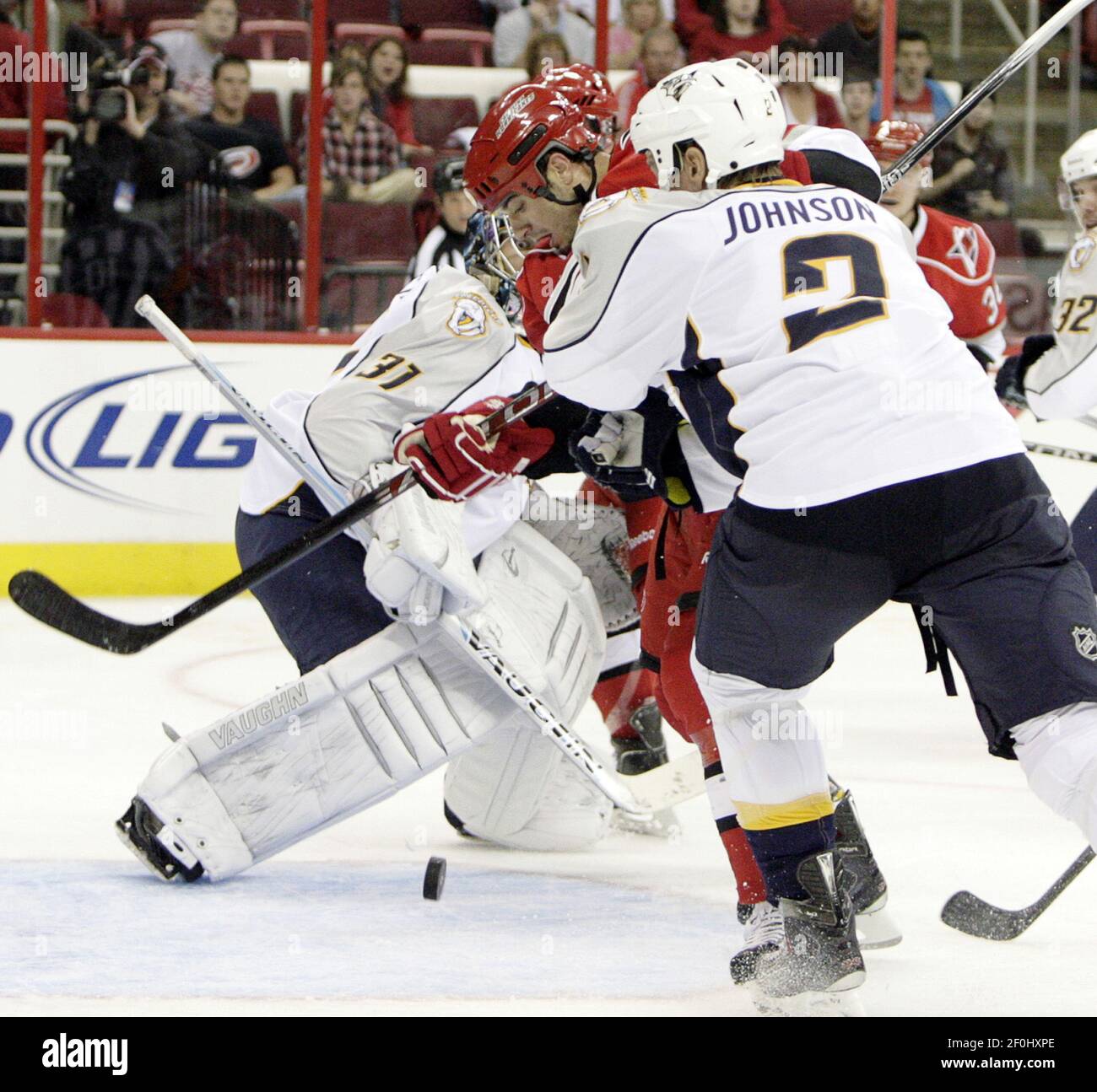 The Carolina HurricanesChad LaRose (59) battles inside against ...