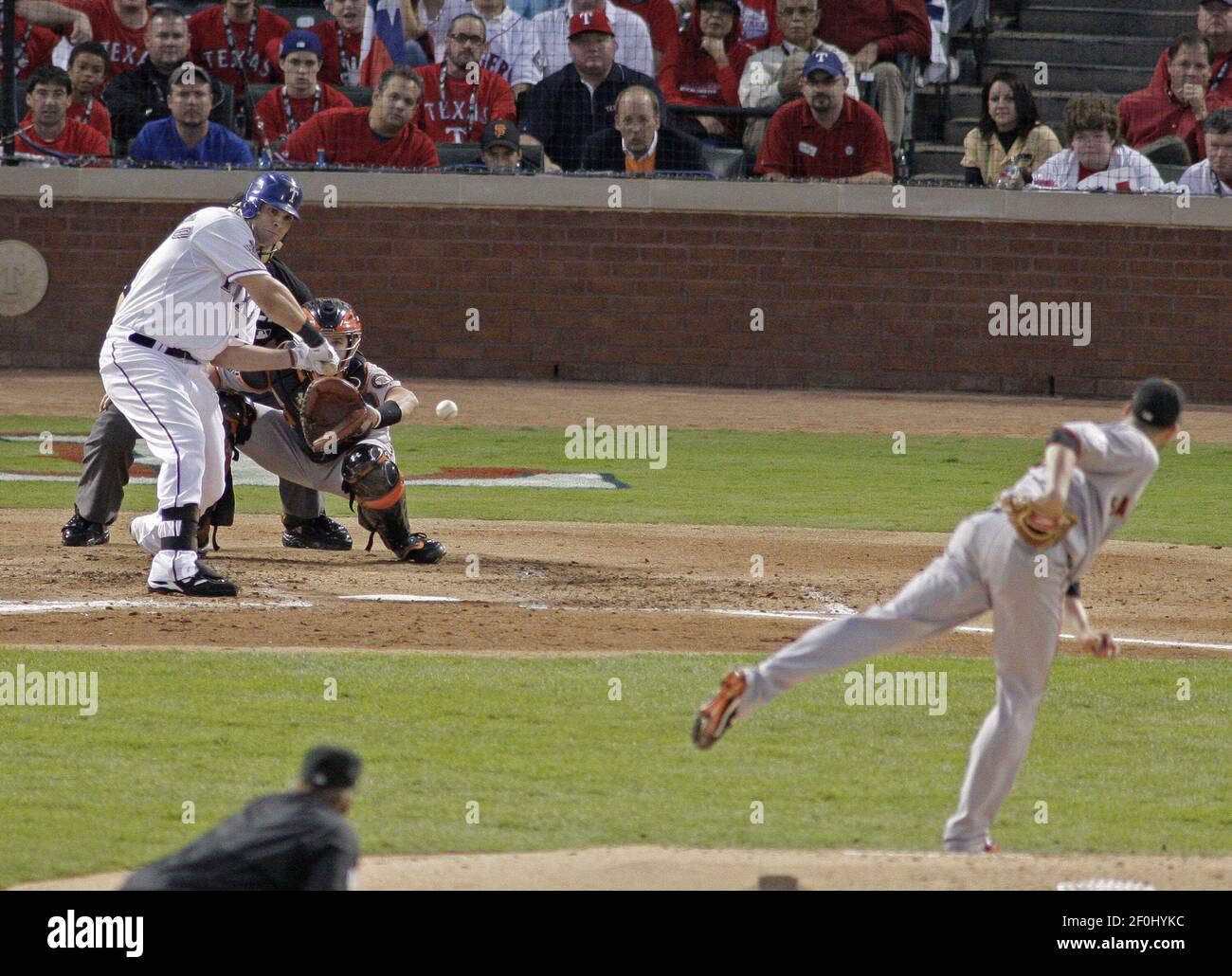 Texas Rangers first baseman Mitch Moreland (18) nails a pitch from San ...