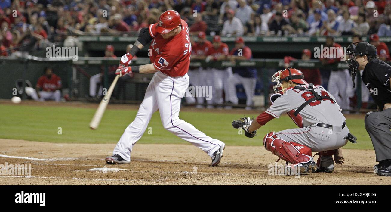 Texas Rangers' Josh Hamilton bats in the fourth inning against the Los ...