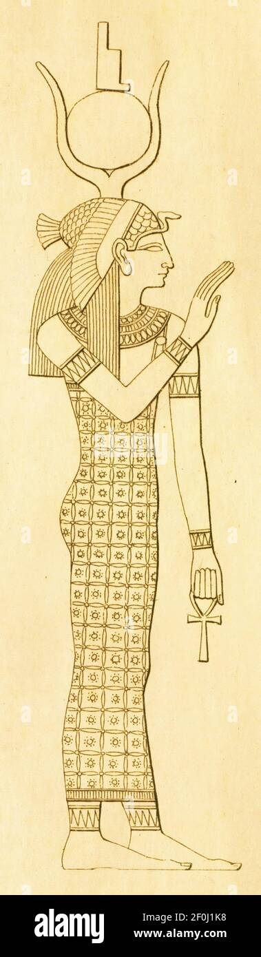 Antique illustration of Isis, ancient Egyptian goddess. Published in ...