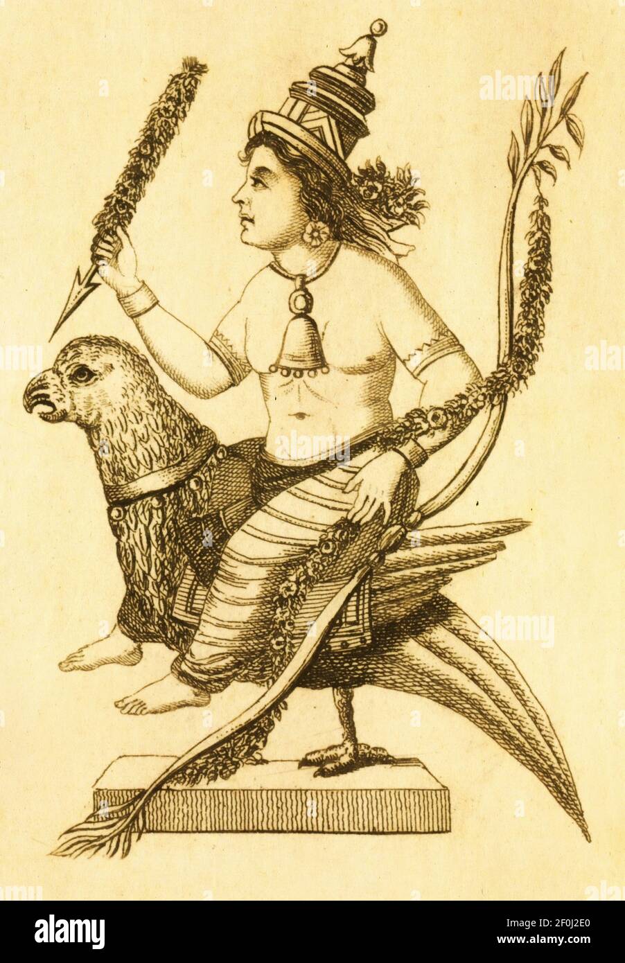 Antique 19th-century engraving of Kamadeva, Indian god. Illustration ...