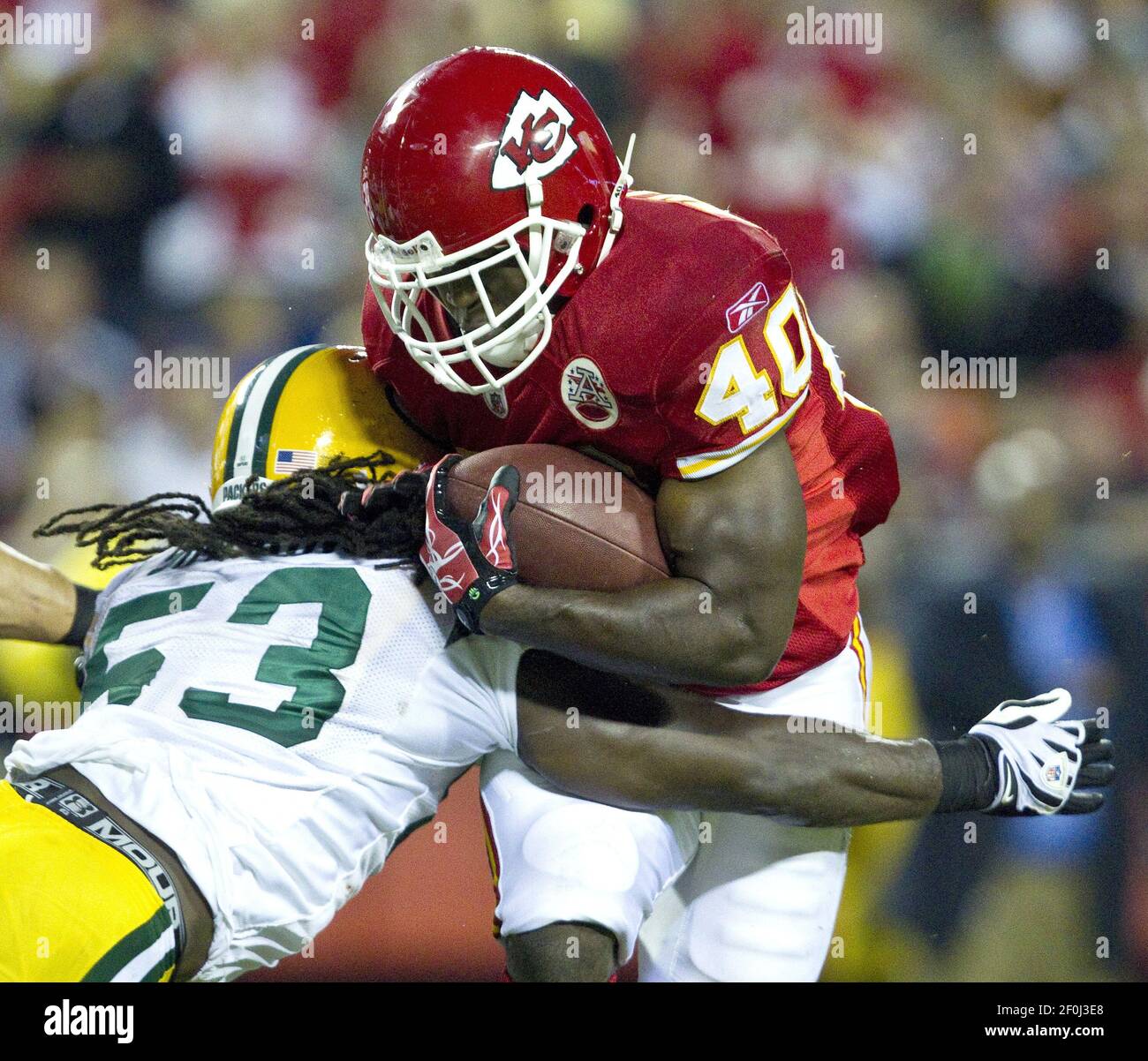 Kansas City Chiefs running back Javarris Williams (40) runs into the ...