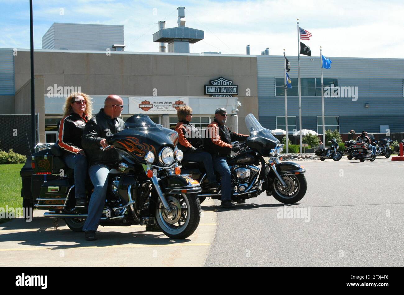 Harley enthusiasts get ready to leave the Harley-Davidson factory in ...