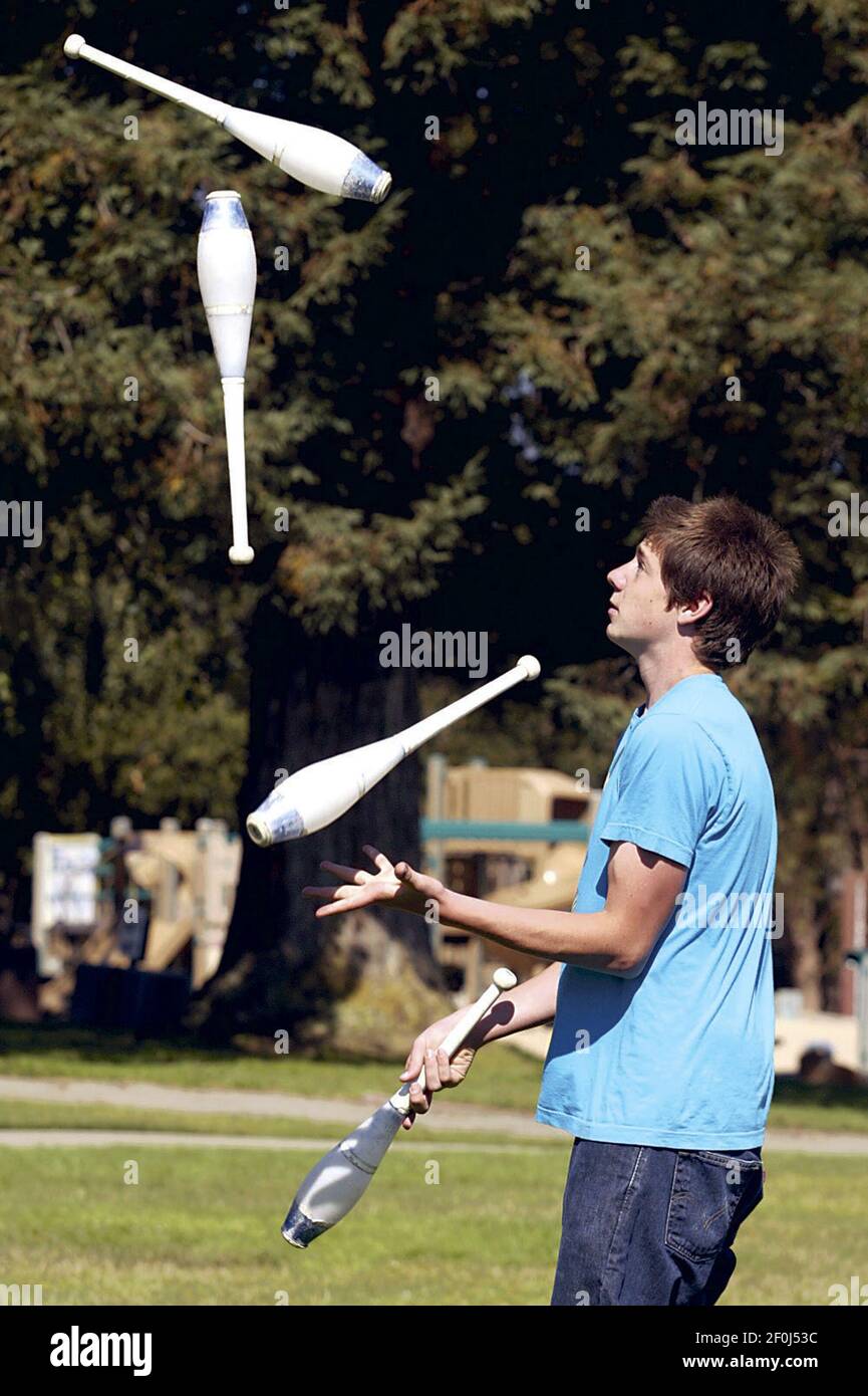 Juggling maestro Noah Malone displays his handiwork. (Photo by Bill ...