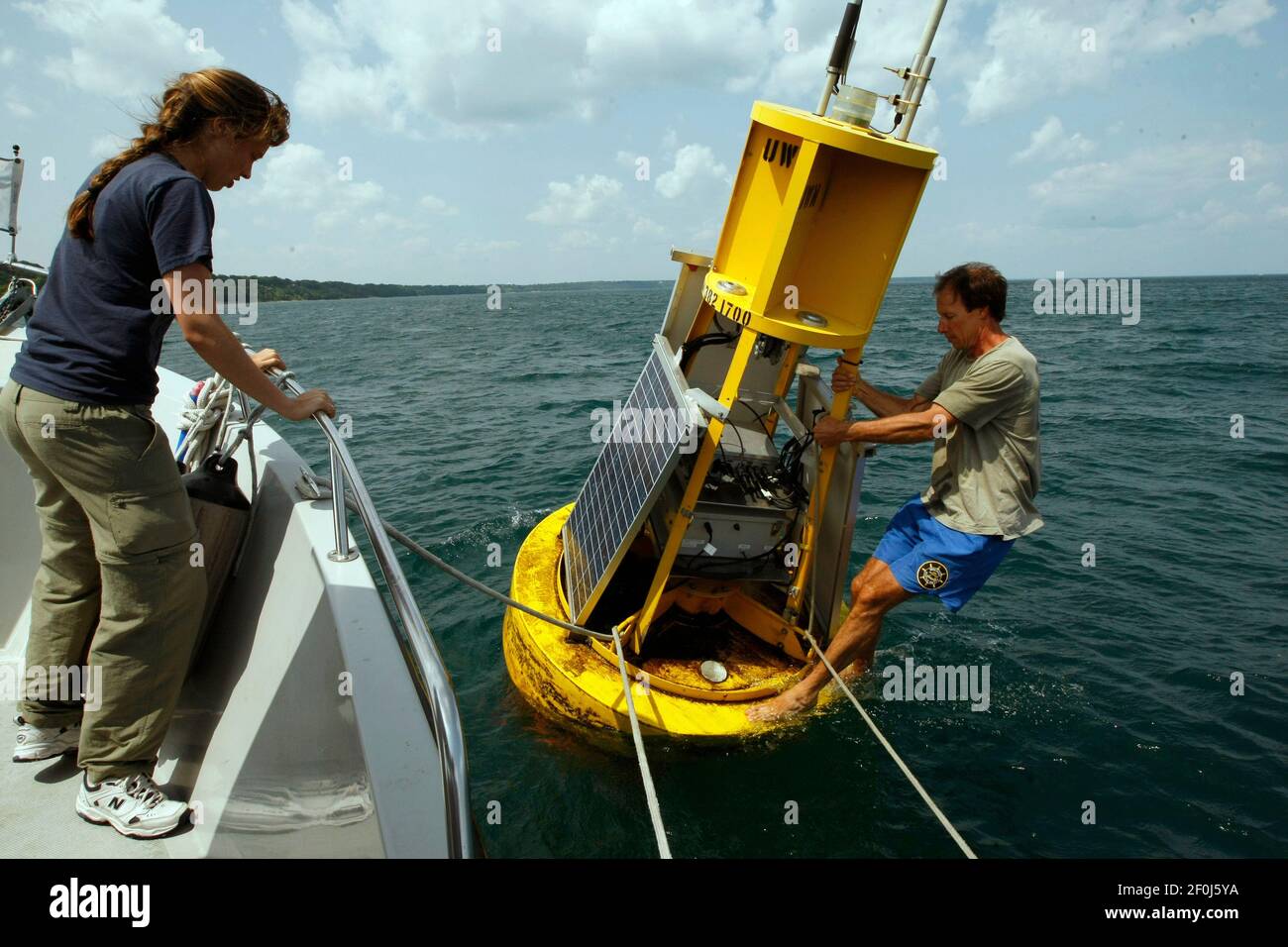 Aboard a research vessel in Lake Michigan off Milwaukee, research ...