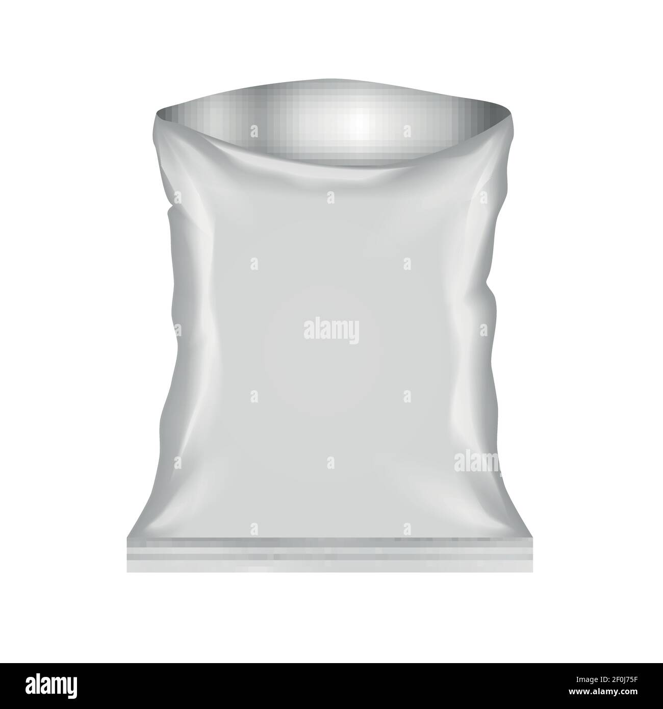 Open empty plastic bag of grey color with sealed bottom edge on white ...