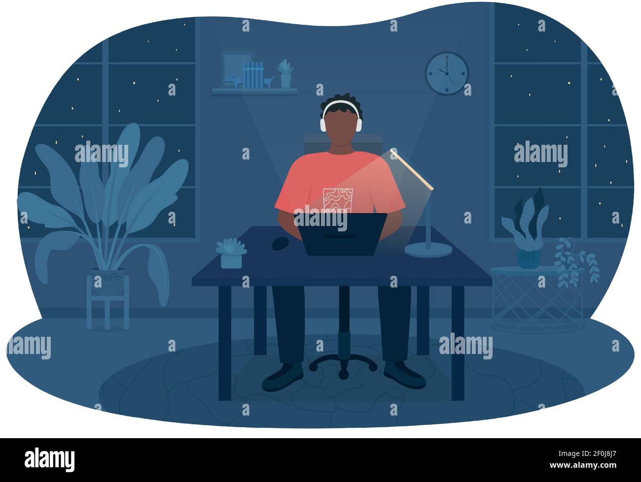 Freelancer work at night 2D vector web banner, poster Stock Vector ...