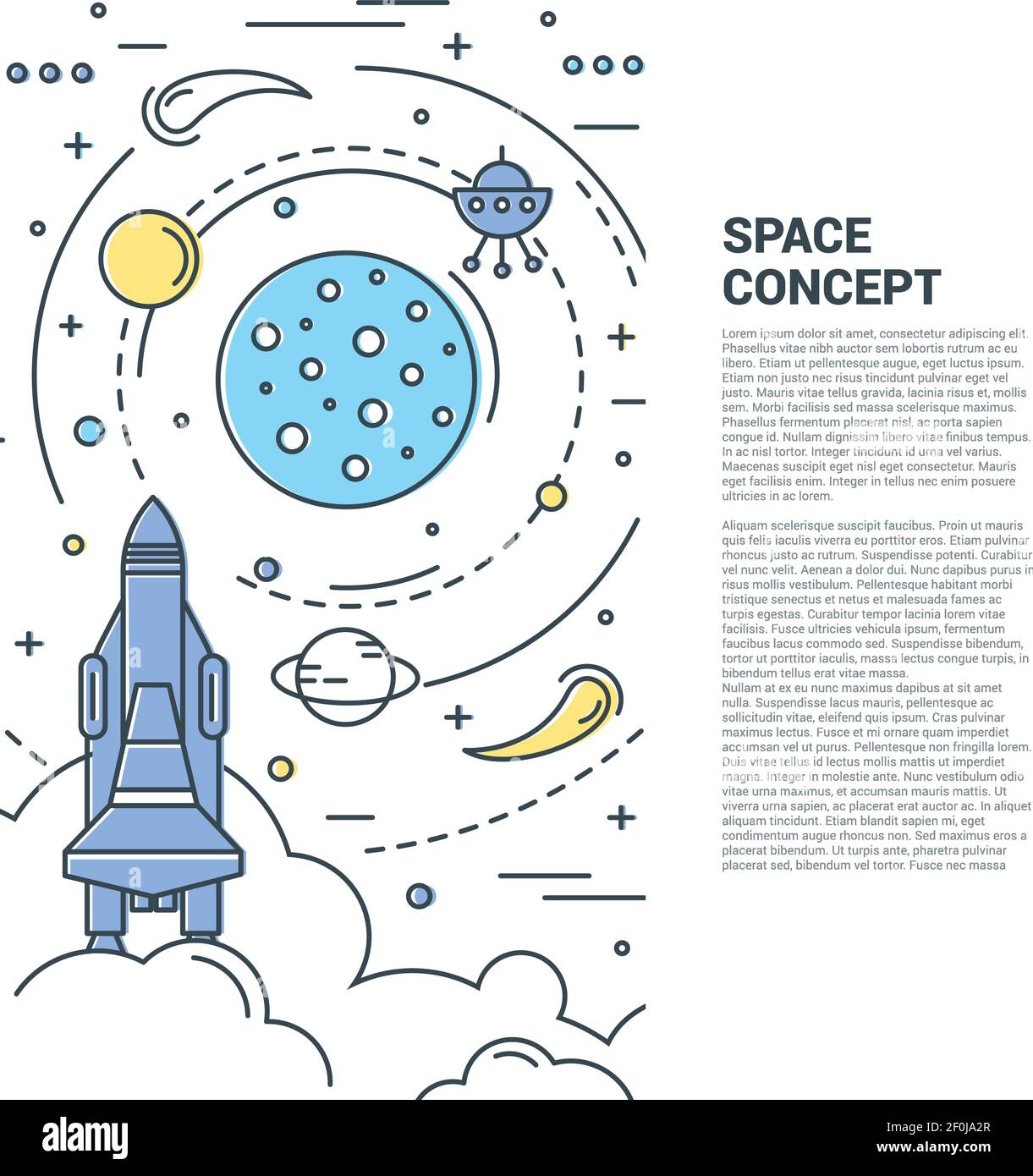 Space vertical line art concept with star and planets comets and ...