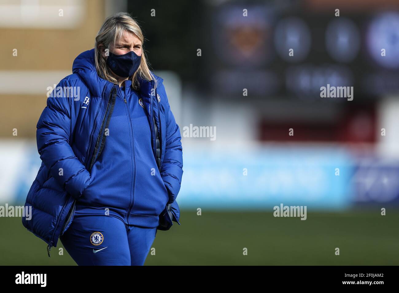 Chelsea manager Emma Hayes before the FA Women's Super League match at ...