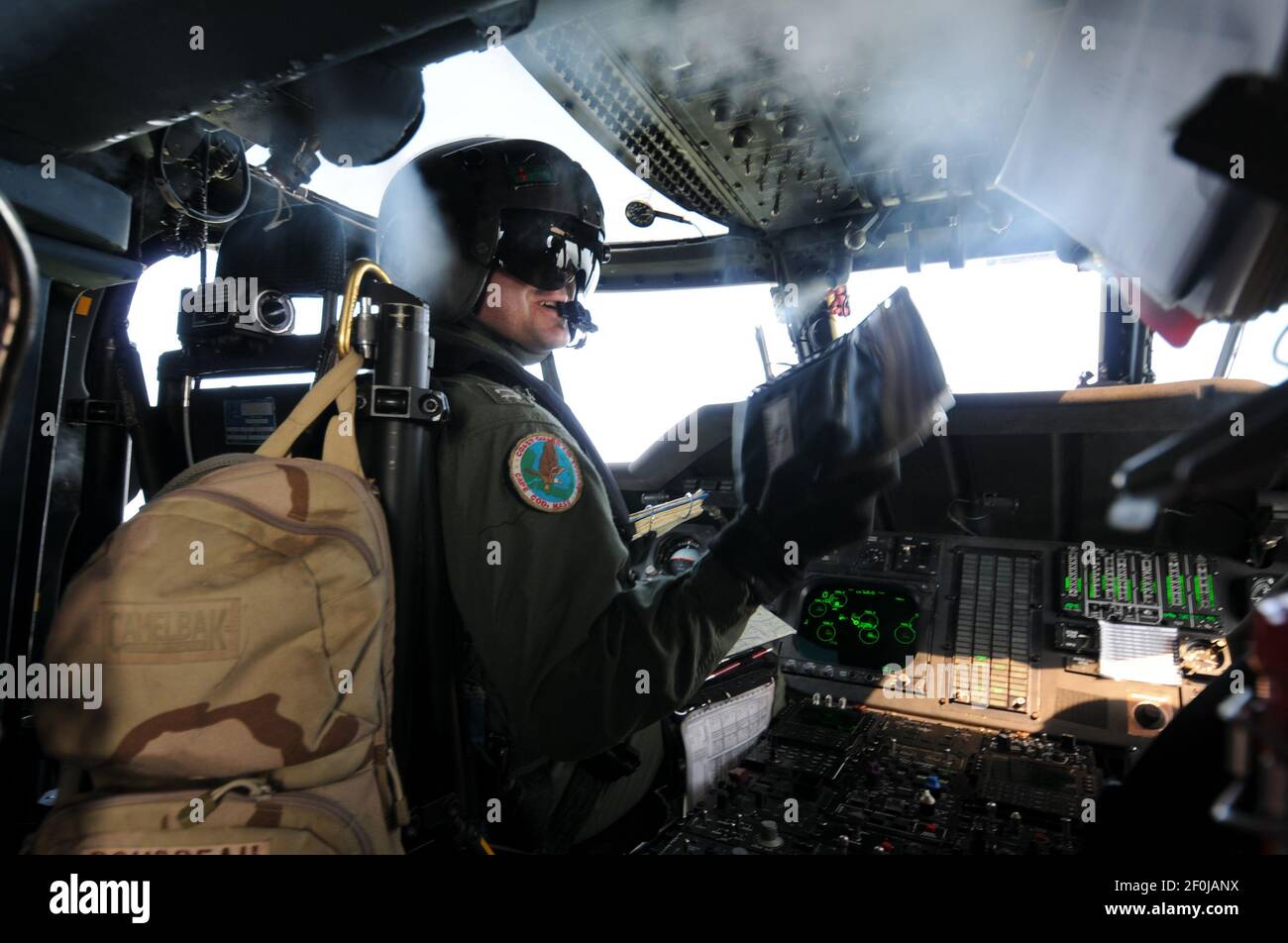 Pilot Lt. Corey Boudreau flies a U.S. Coast Guard Jayhawk during an ...
