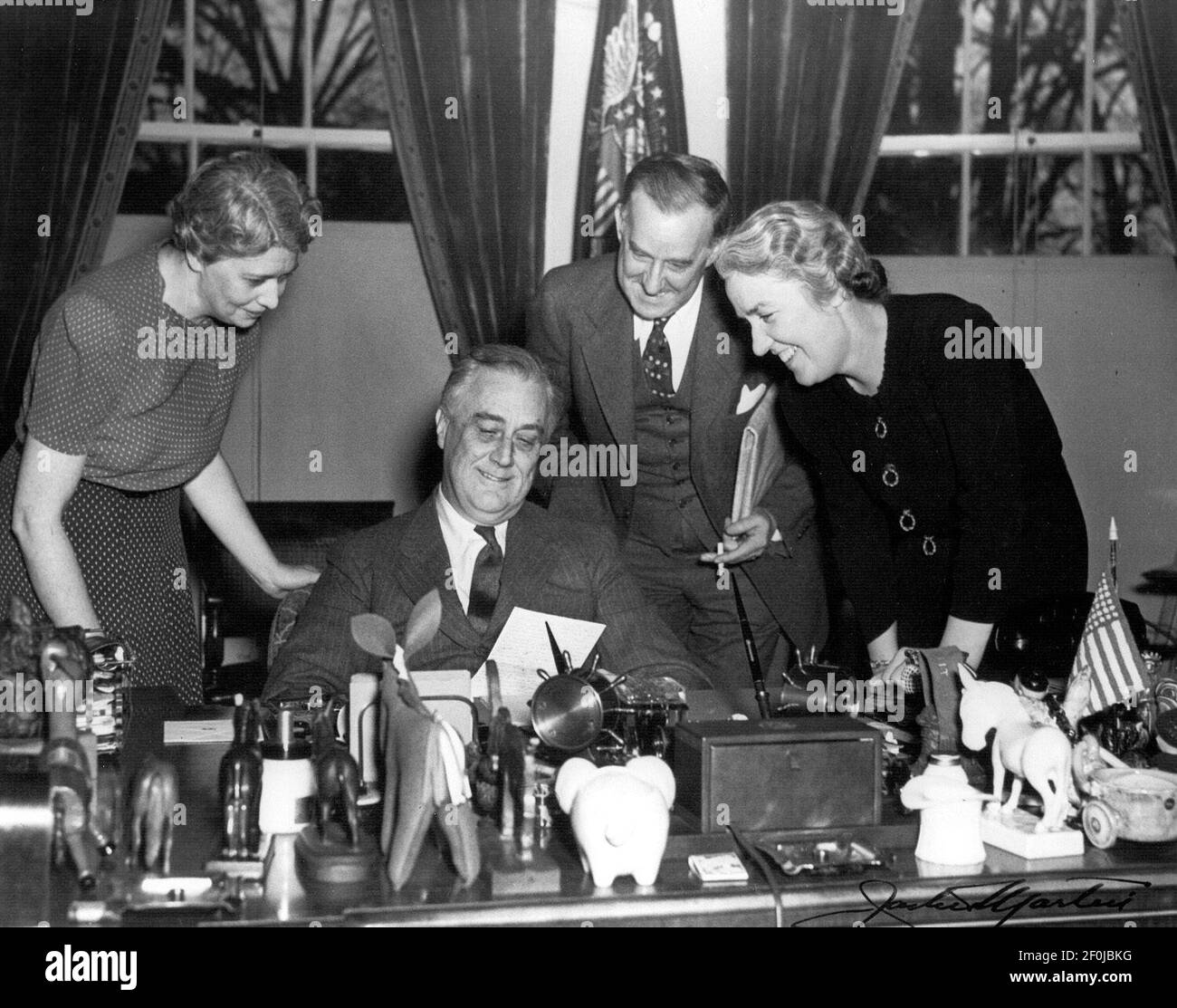 From the library collection, a photo shows President Roosevelt at his ...