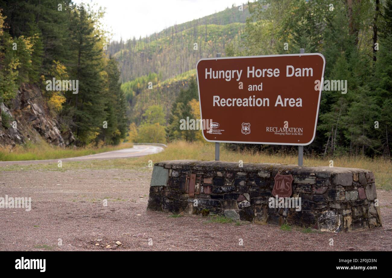 Hungry Horse Damn Recreation Area USFS Reclamation Sign Stock Photo - Alamy
