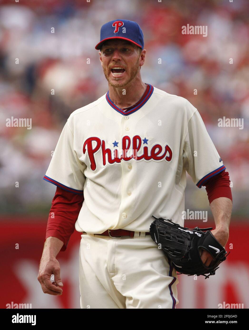 Philadelphia Phillies pitcher Roy Halladay expresses his irration on ...