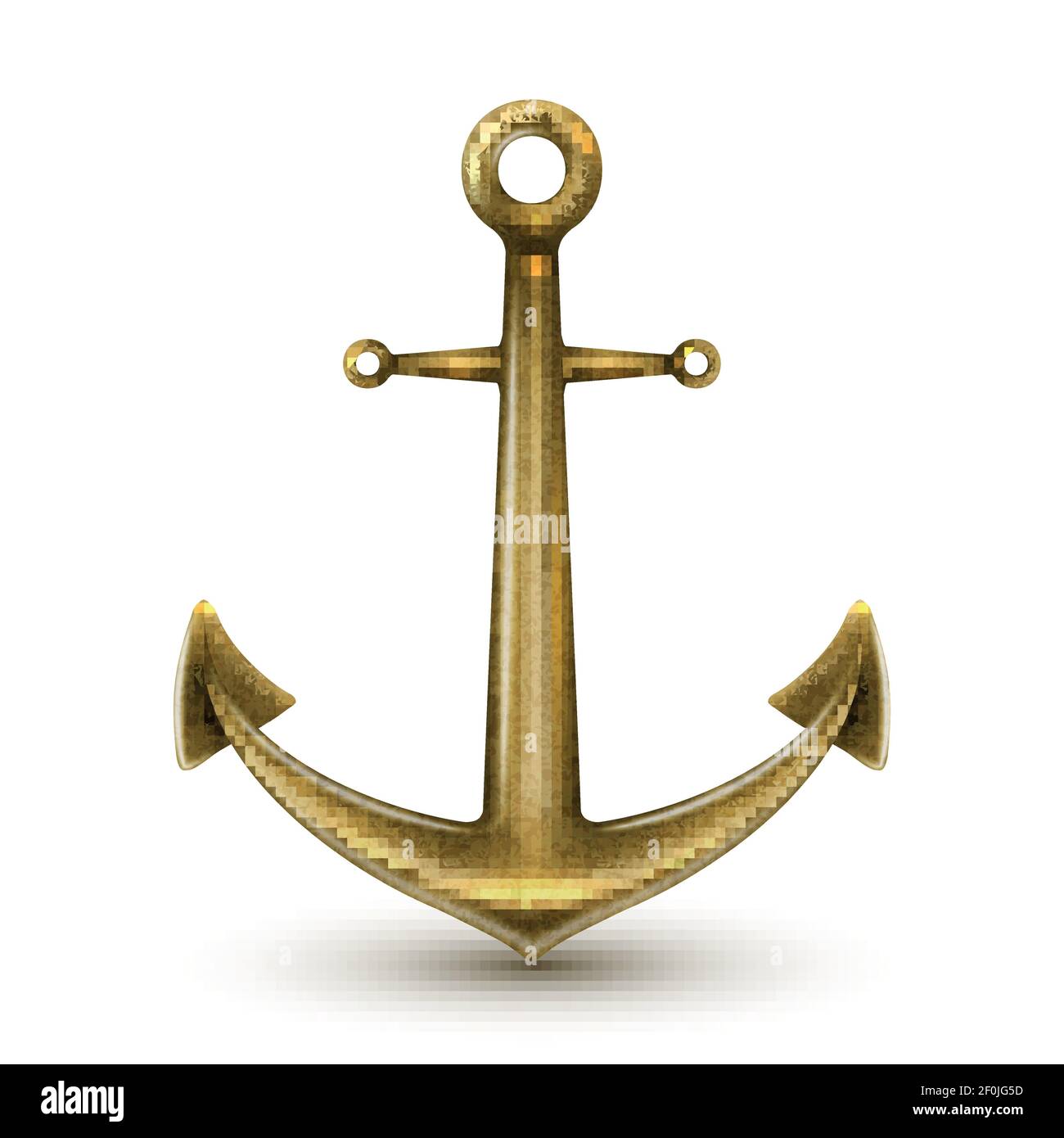 Single golden realistic anchor with metal texture and rings on white ...