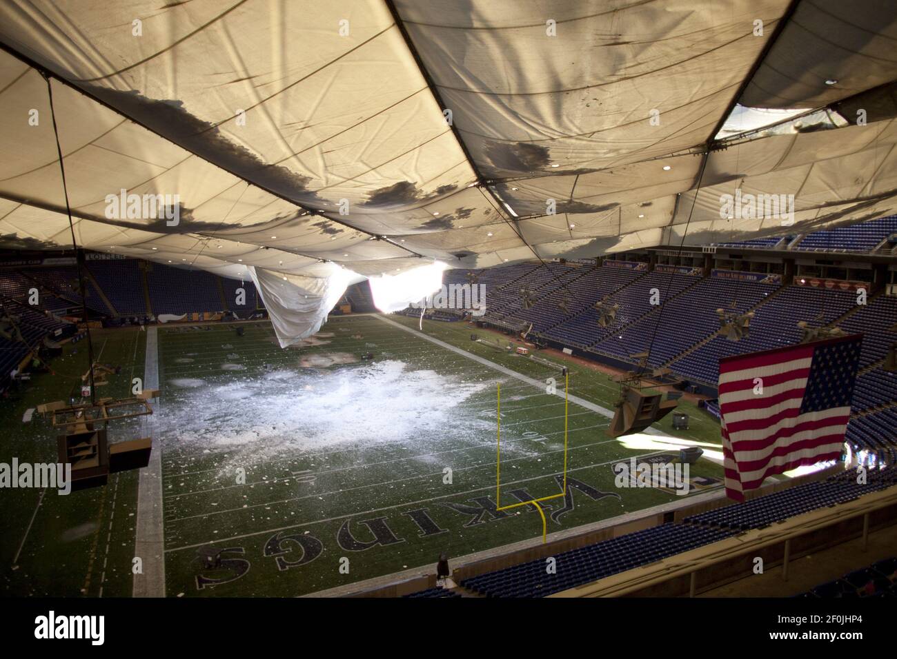 The Metrodome roof, seen on December 12, 2010, collapsed due to snow ...