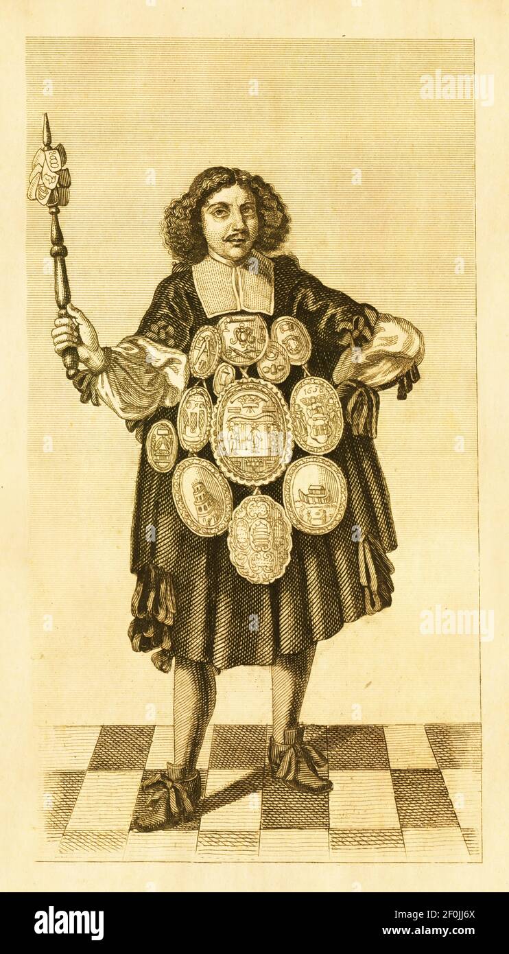 Antique 19th-century engraving of an orator in XVII century (c. 1674 ...