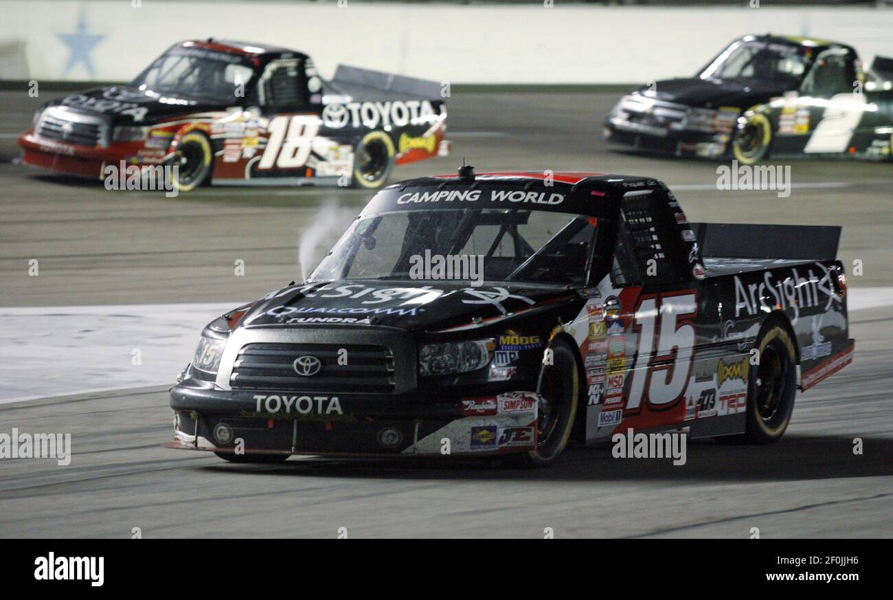 Nelson Piquet steams onto pit row during the NASCAR Camping World Truck ...
