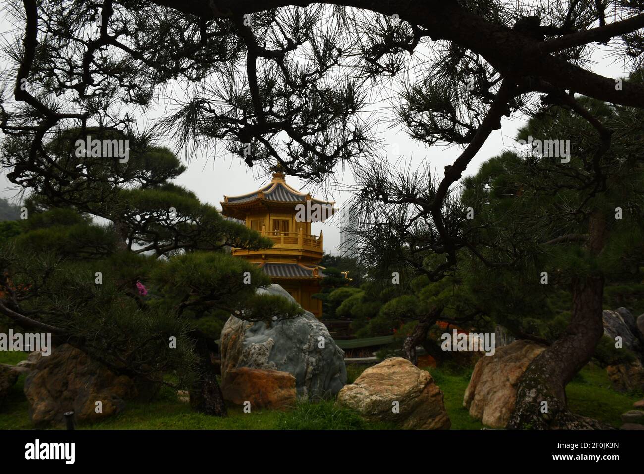 View of a yellow pagoda inside Nan Lian garden in Hong Kong Stock Photo ...