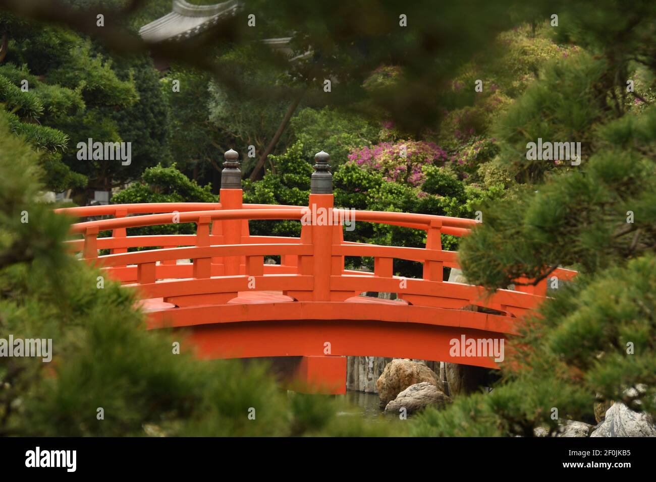 View of a red bridge inside Nan Lian garden in Hong Kong Stock Photo ...
