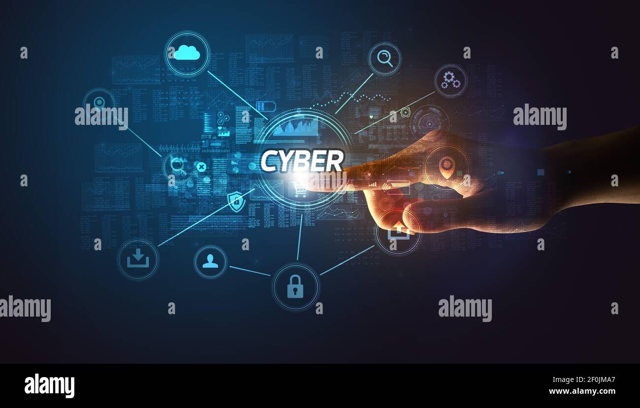 Hand touching CYBER inscription, Cybersecurity concept Stock Photo - Alamy