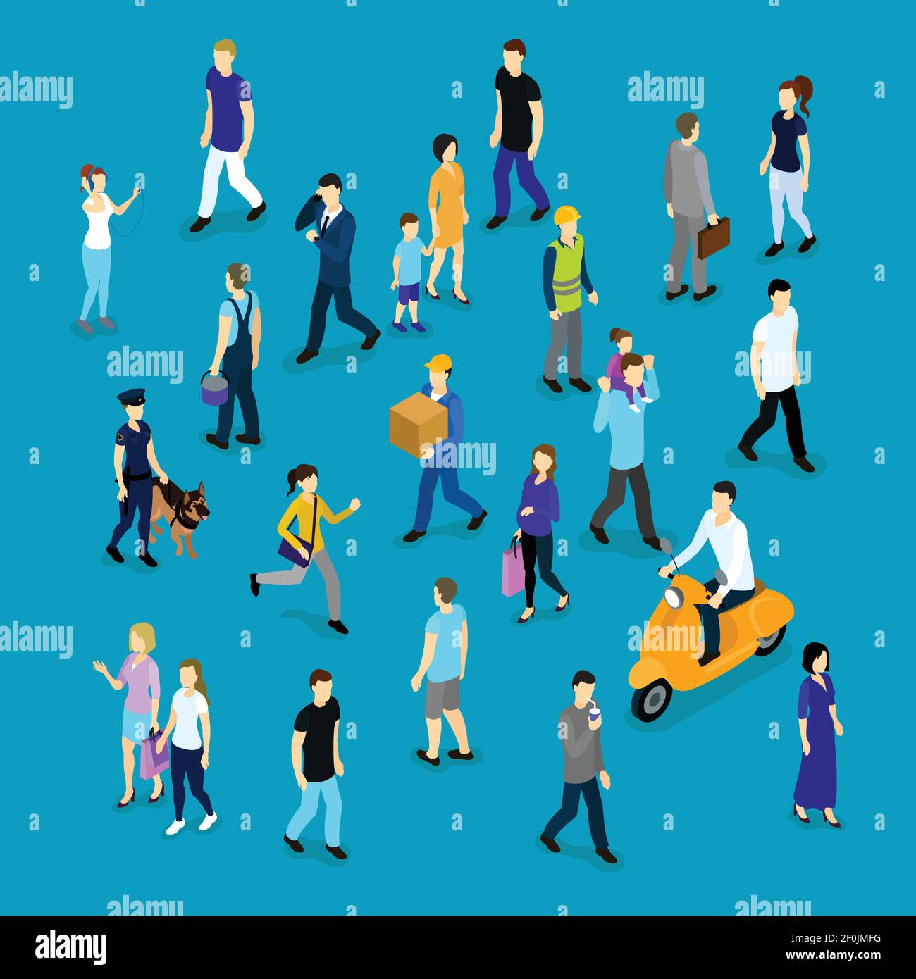 People in crowd isometric collection with families workers and ...