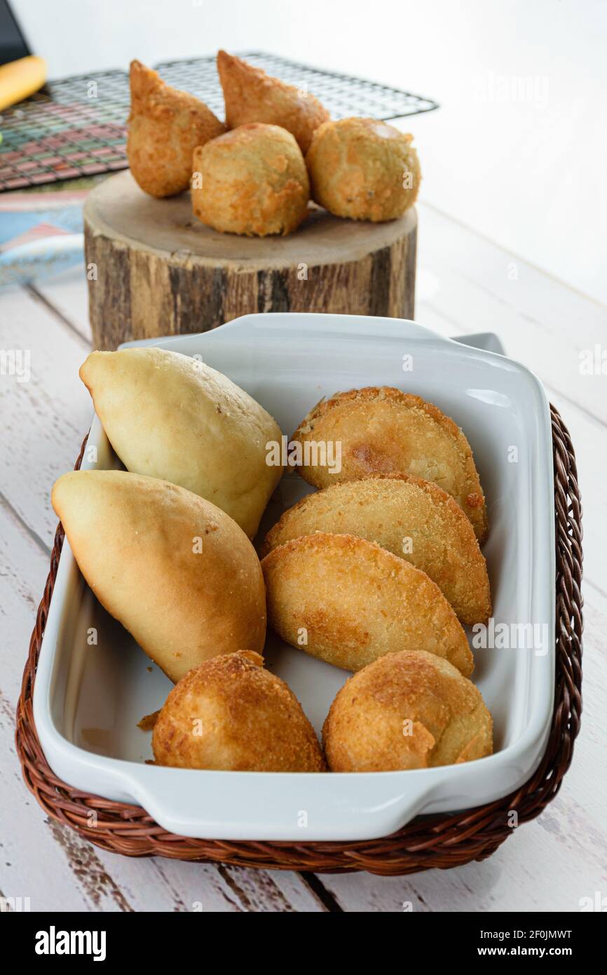 Fried and roasted Brazilian savorys. They are served at parties with ...