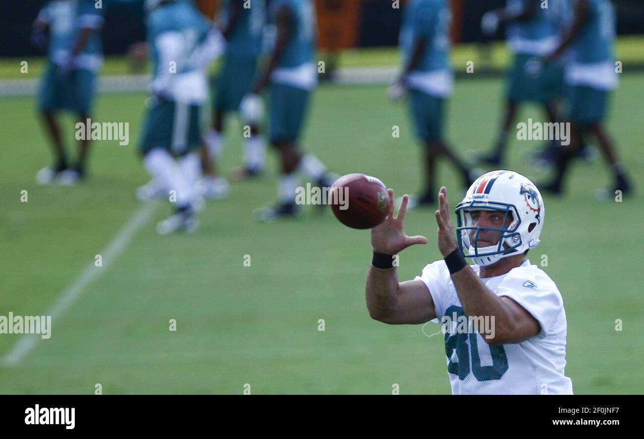 The Miami Dolphins' Anthony Fasano performs receiving drill during ...