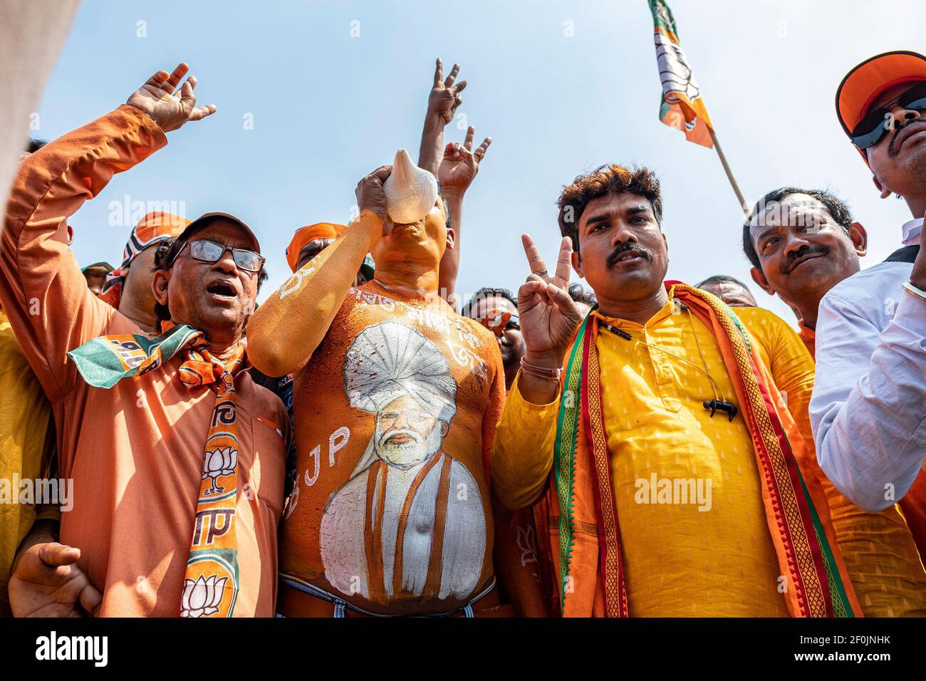 Bharatiya Janata Party (BJP) supporters chant slogans during a mass ...