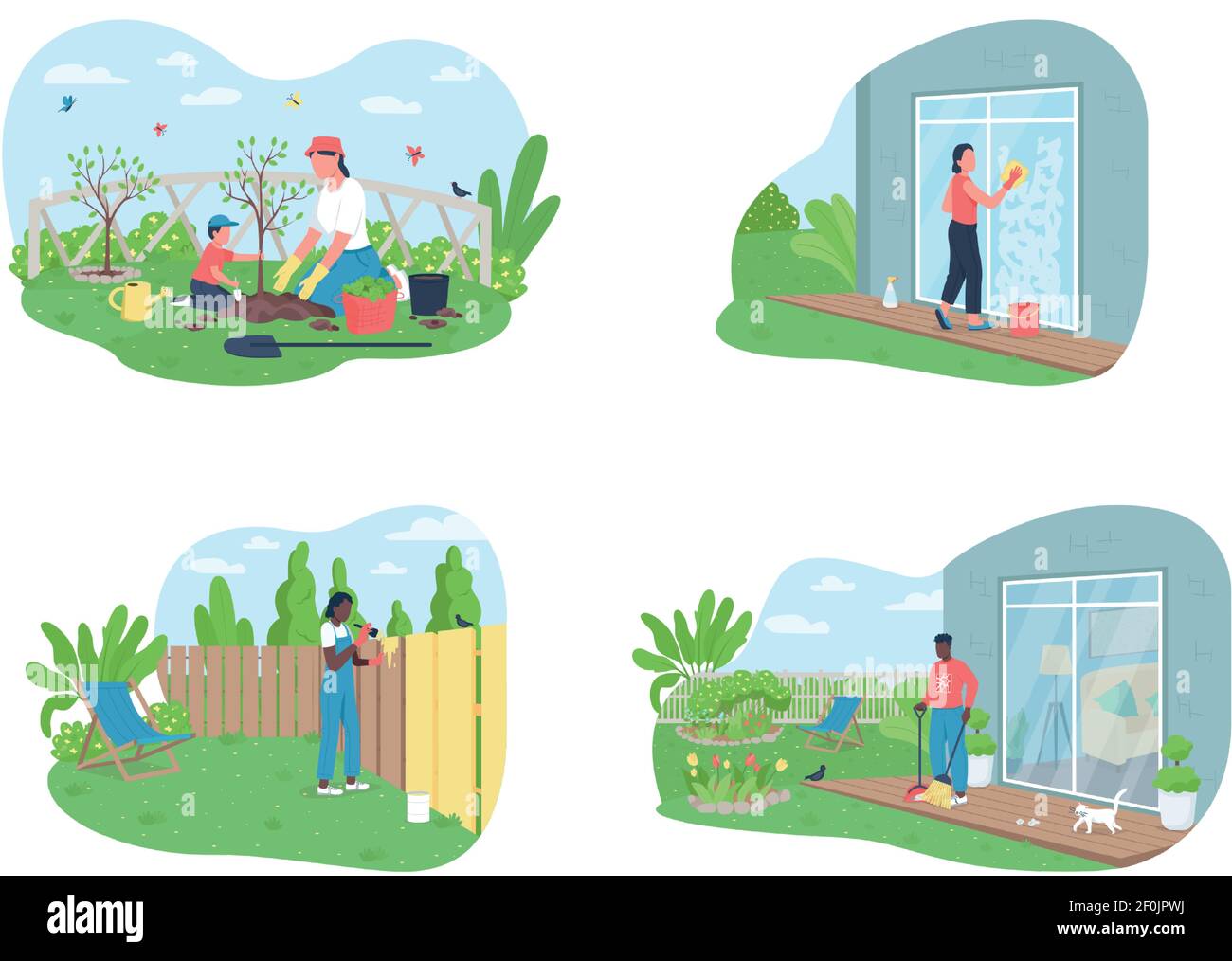 Outside spring cleaning 2D vector web banner, poster Stock Vector Image ...