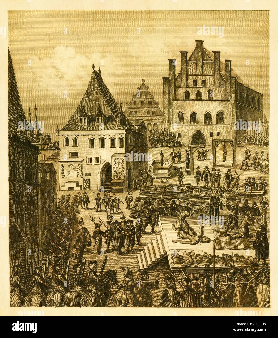 19th-century engraving of rebels' execution on the Old Town Square in ...