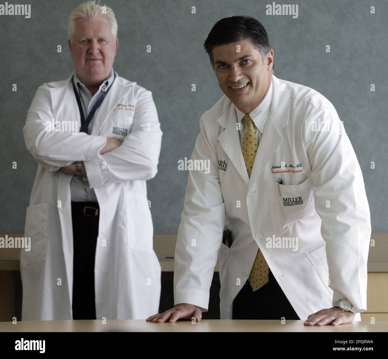 Ian McNiece, Ph.D., left, and Joshua Hare, M.D., are working on embryonic stem cell research at ...