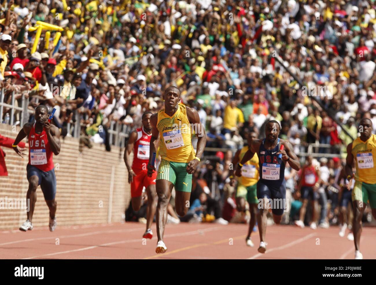 Jamaica's Usain Bolt anchors the final leg in the 4x100-meter relay at ...