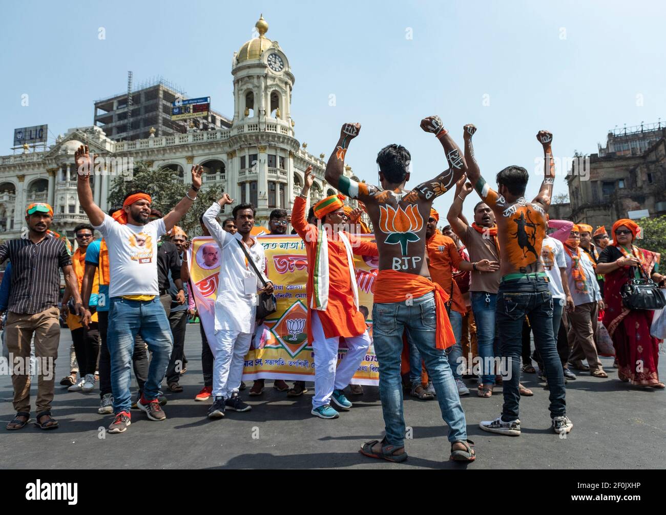 Bharatiya Janata Party (BJP) supporters chant slogans during a mass ...