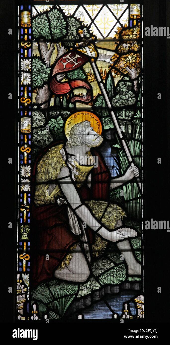 A stained glass window by C E Kempe & Co. depicting St John the Baptist ...