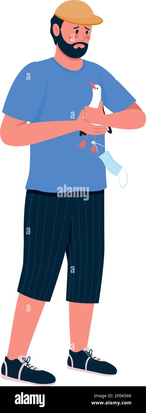 Man with bird flat color vector character Stock Vector Image & Art - Alamy