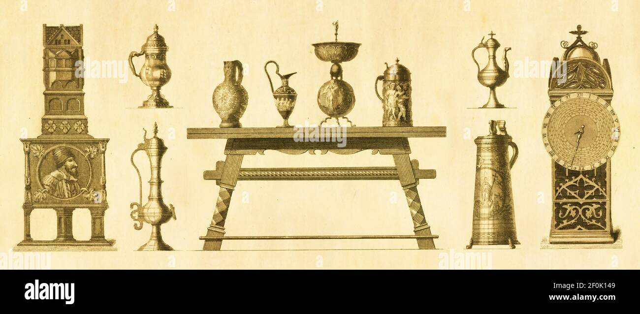 Antique 19th-century illustration of Renaissance artefacts. Published ...