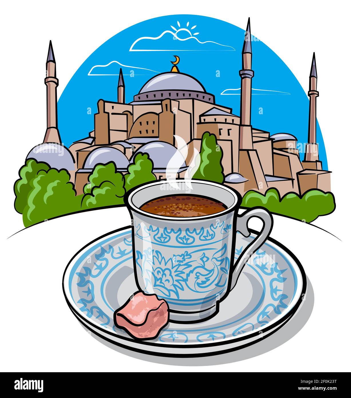 Illustration of the traditional turkish coffee cup on the mosque ...