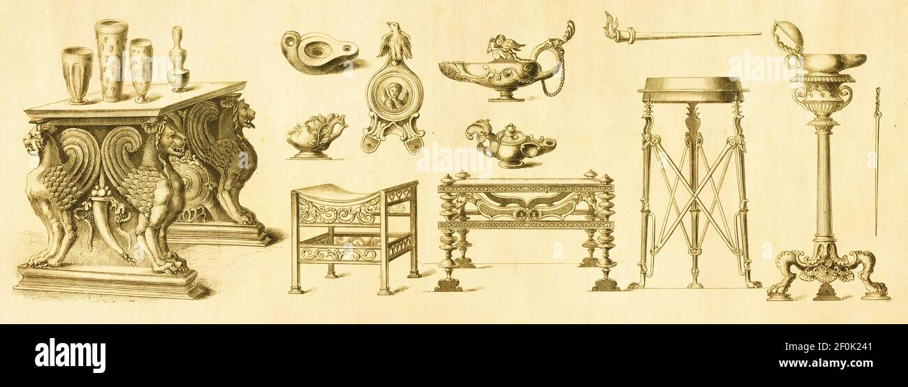 Antique 19th-century engraving of Roman artefacts. Published in ... Antique 19th-century engraving of Roman artefacts. Published in ...