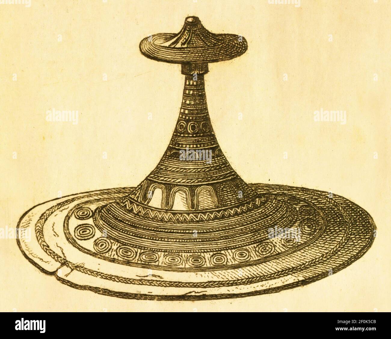 19th-century engraving of a shield boss from Bronze Age. Published in ...