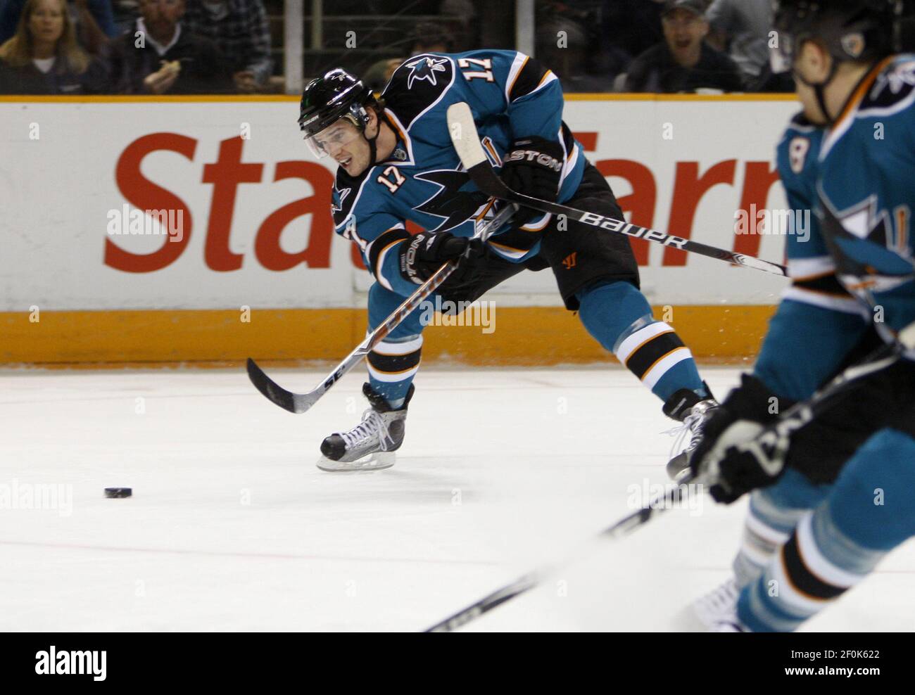 San Jose Sharks' Torrey Mitchell (17) takes a shot on-goal against the ...