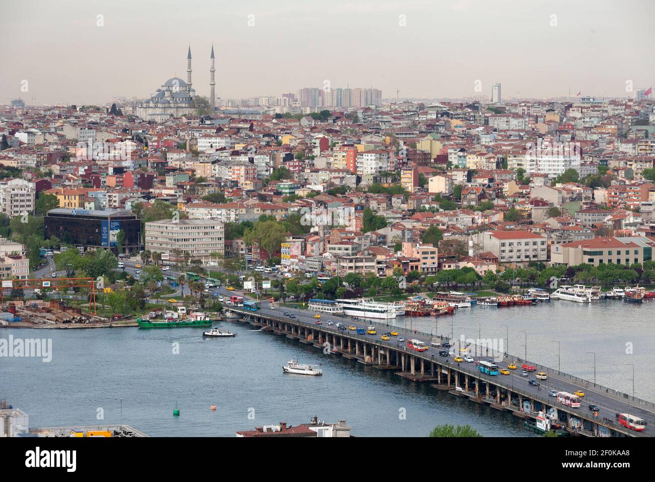 Panoramic view of the city and Eminonu pier in Istanbul, Turkey Stock ...