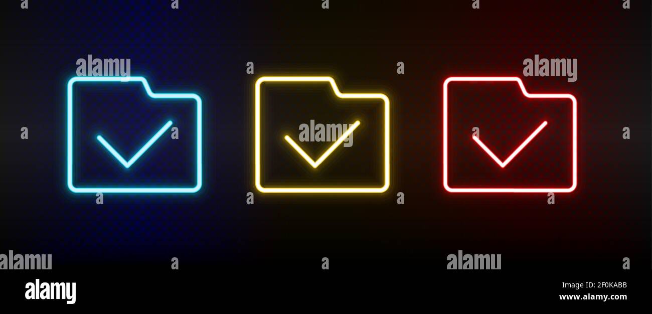 complete, folder neon icon set. Set of red, blue, yellow neon vector ...