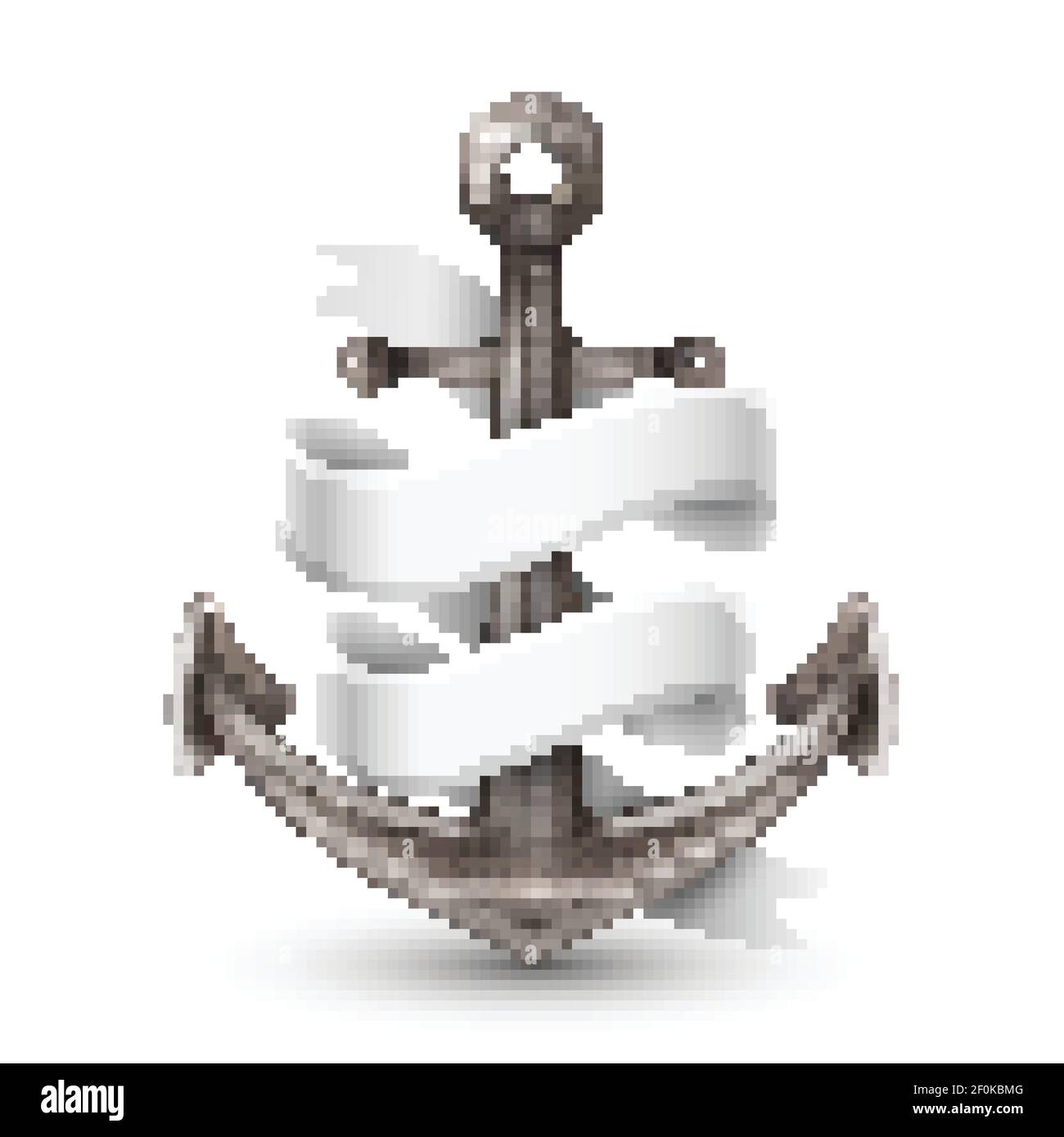 Realistic shiny anchor with rings and ribbon around on white background ...