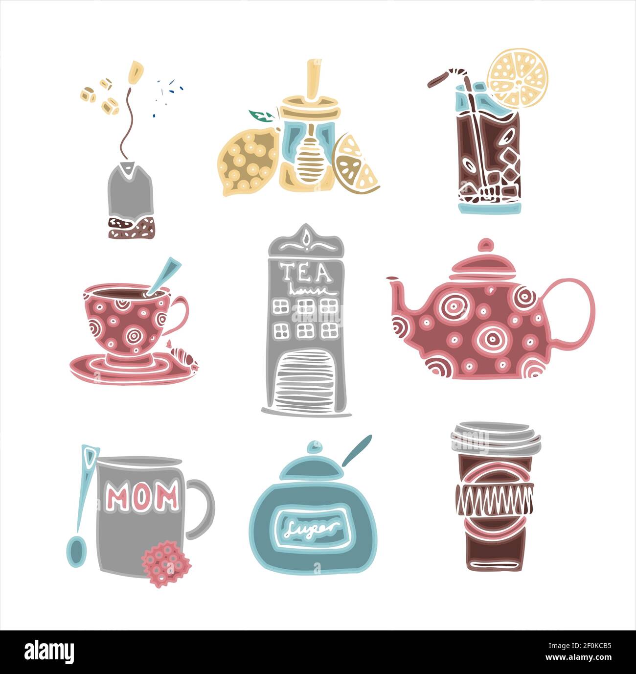 Big set of hand drawn tea doodles. A set of isolated vector drawings ...