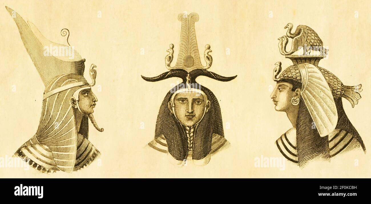 Antique 19th-century engraving of symbols of rank in Ancient Egypt ...