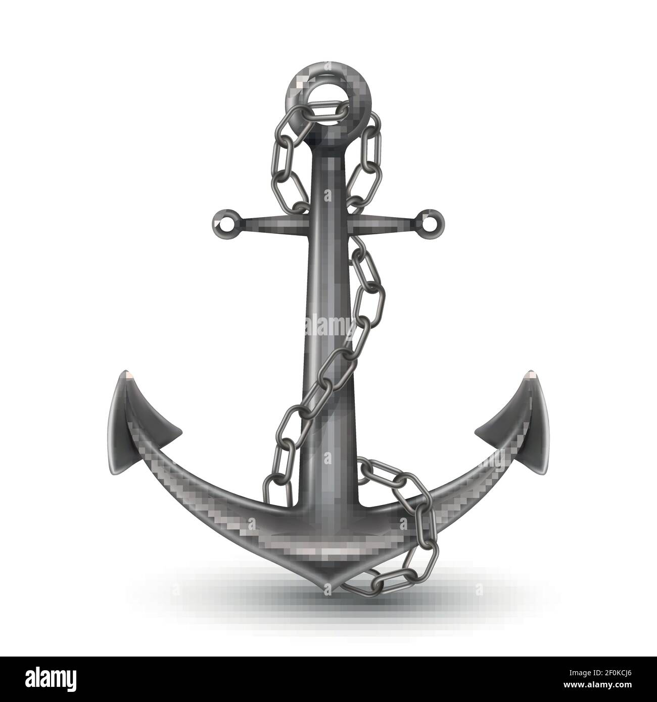Shiny steel anchor with chain and rings on white background realistic ...