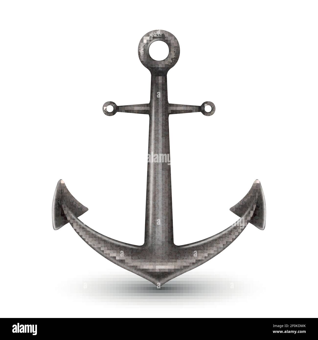 Single realistic shiny steel anchor with rings and shadow on white ...